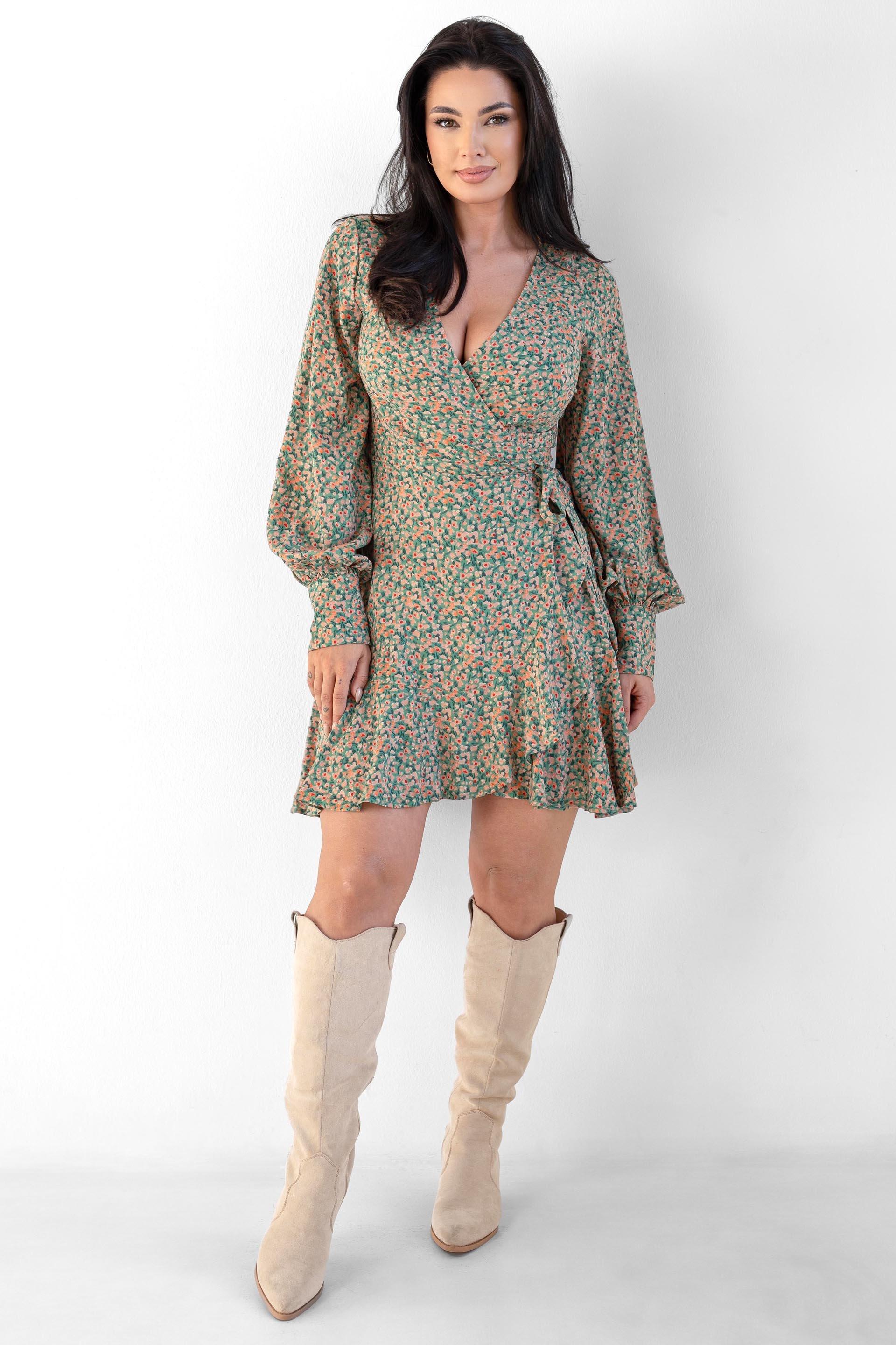 Zielona Sukienka Mini w Kwiaty KAIA GREEN FLOWERS | Sklep Online Naree