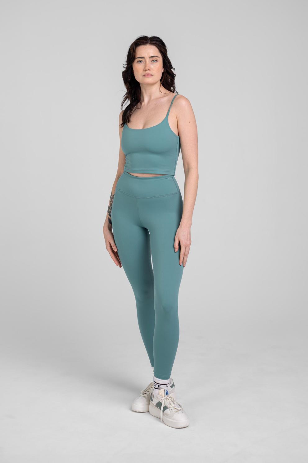 Szałwiowe Legginsy Damskie z Wysokim Stanem SCAFA SAGE | Sklep Naree