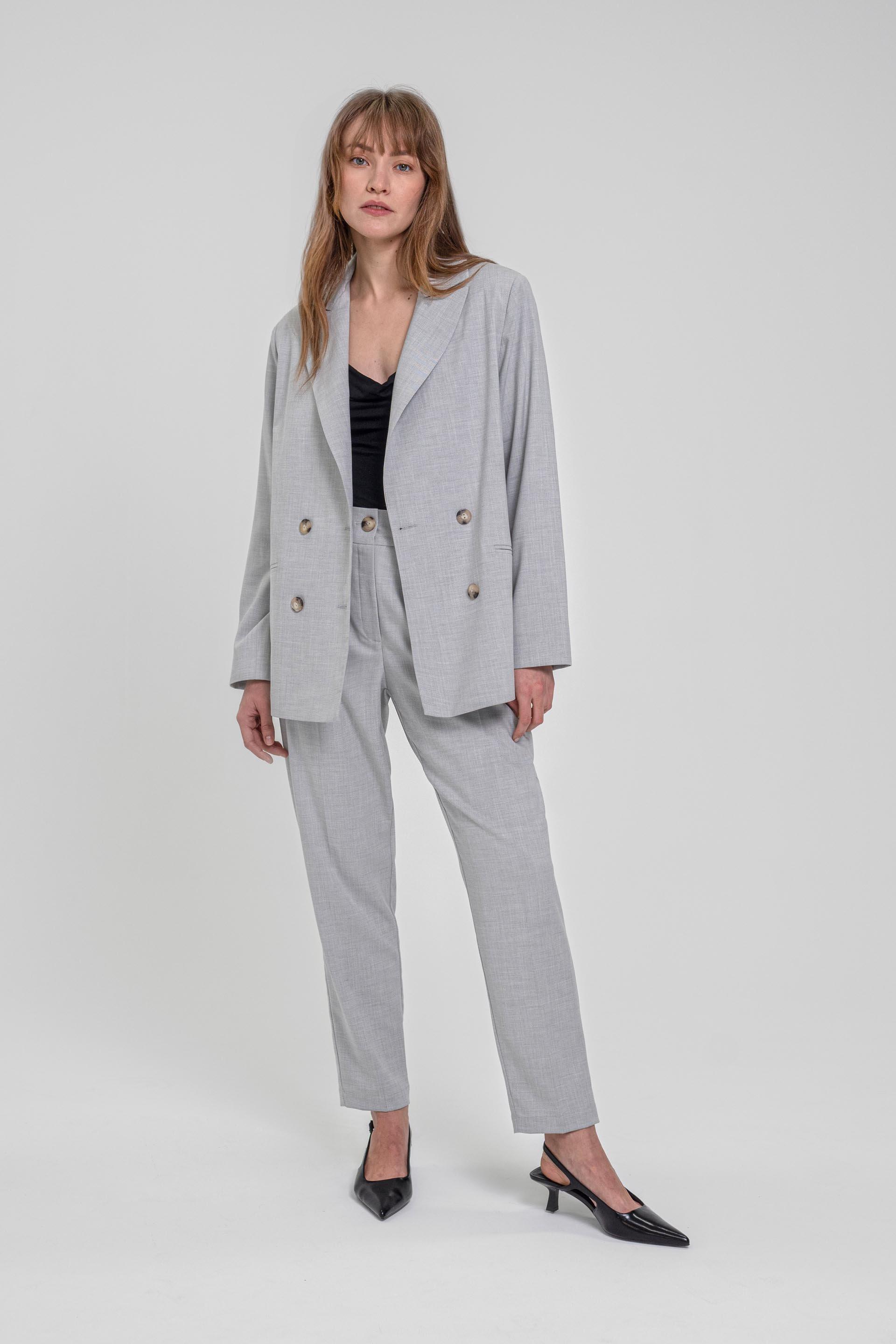 Spodnie Damskie Szare Z Wysokim Stanem - Eleganckie Cygaretki Baloon ...