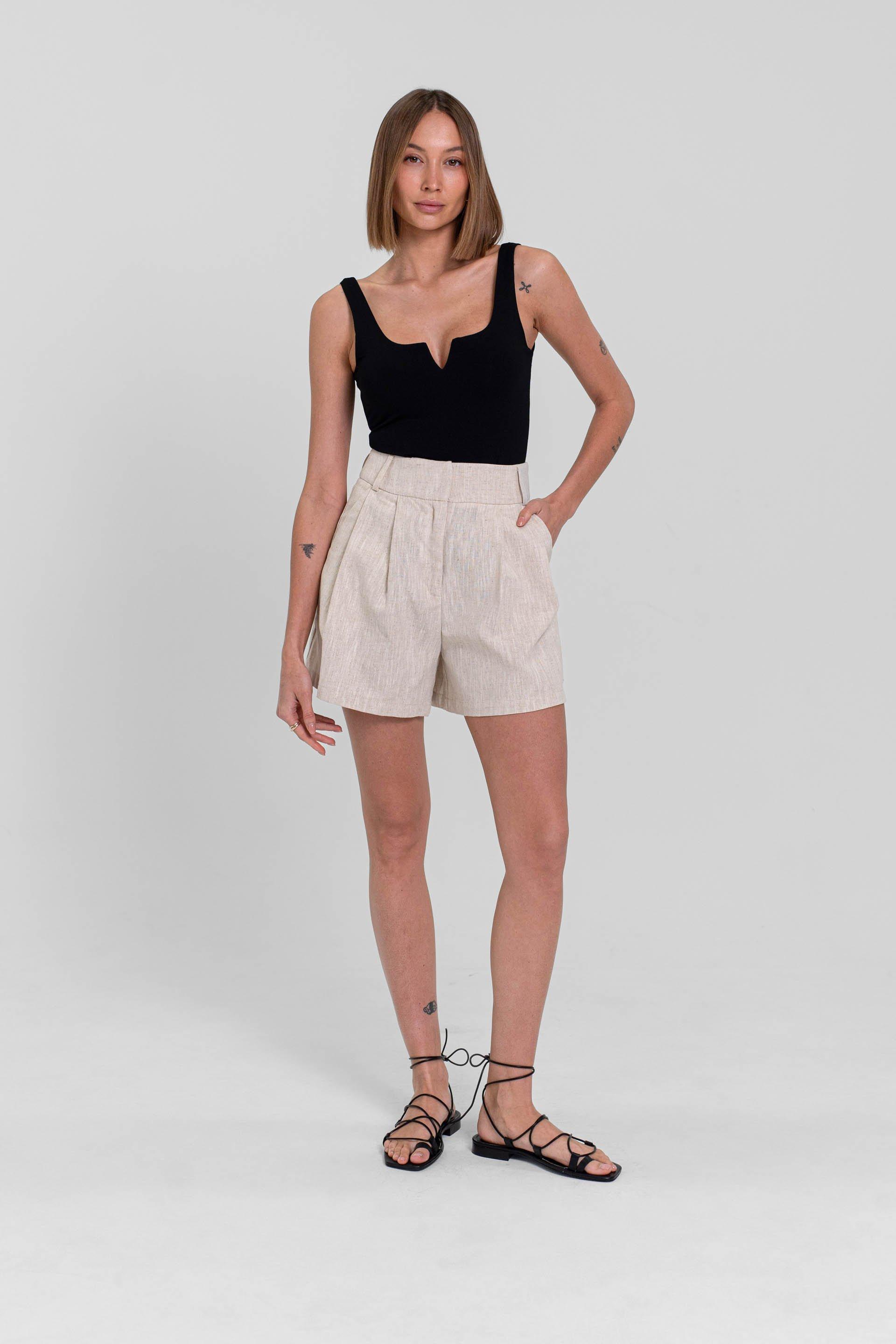 Beżowe szorty lniane damskie Isla Beige Linen | sklep NAREE