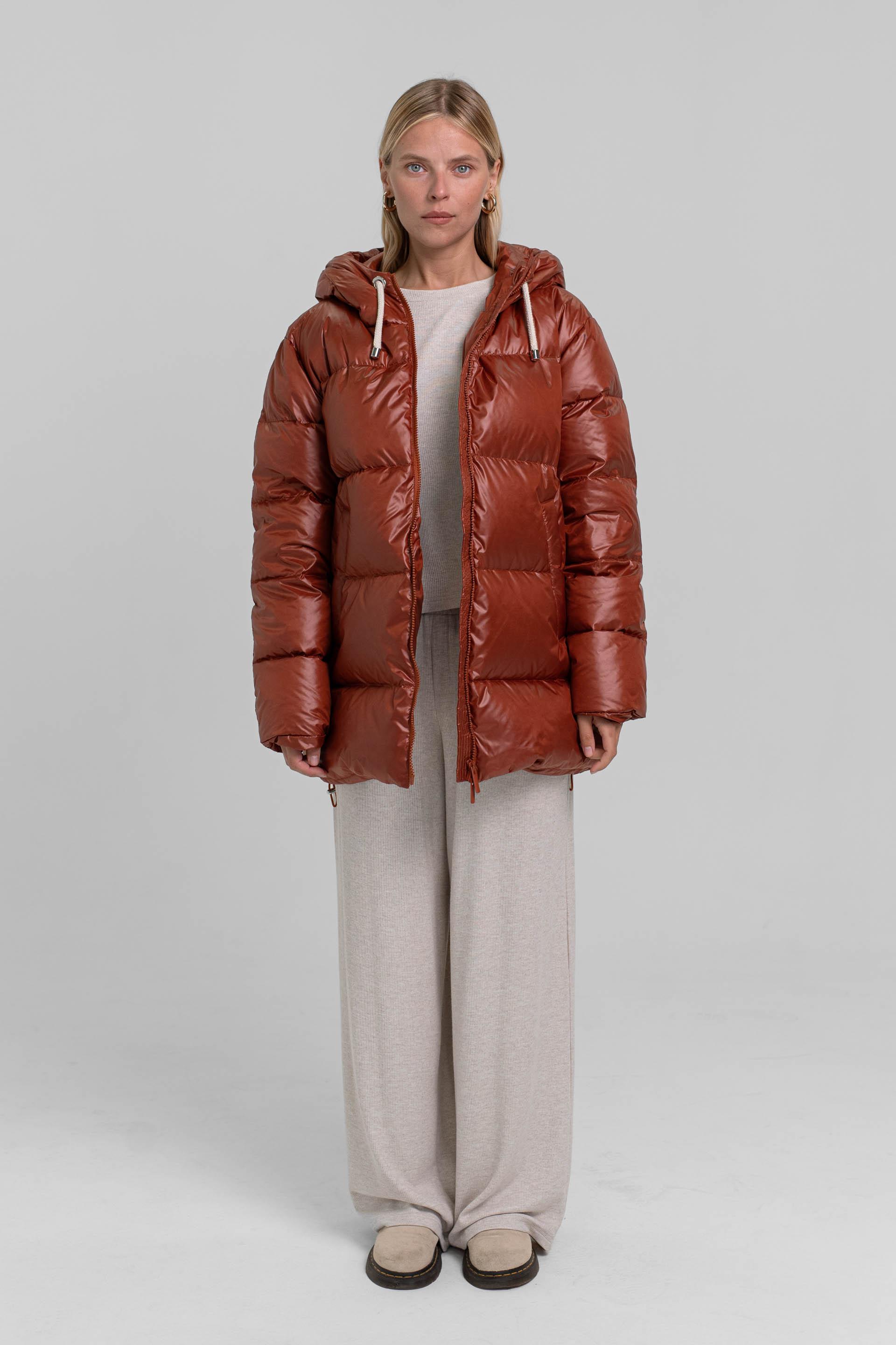 Ceglasta Kurtka Puchowa Damska - NALA COPPER | Sklep Online Naree